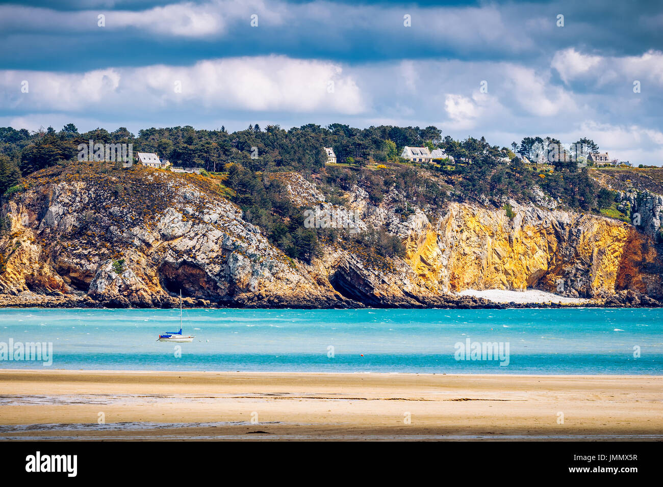 Beautiful area of Morgat with the sand beach and rocky coastline ...