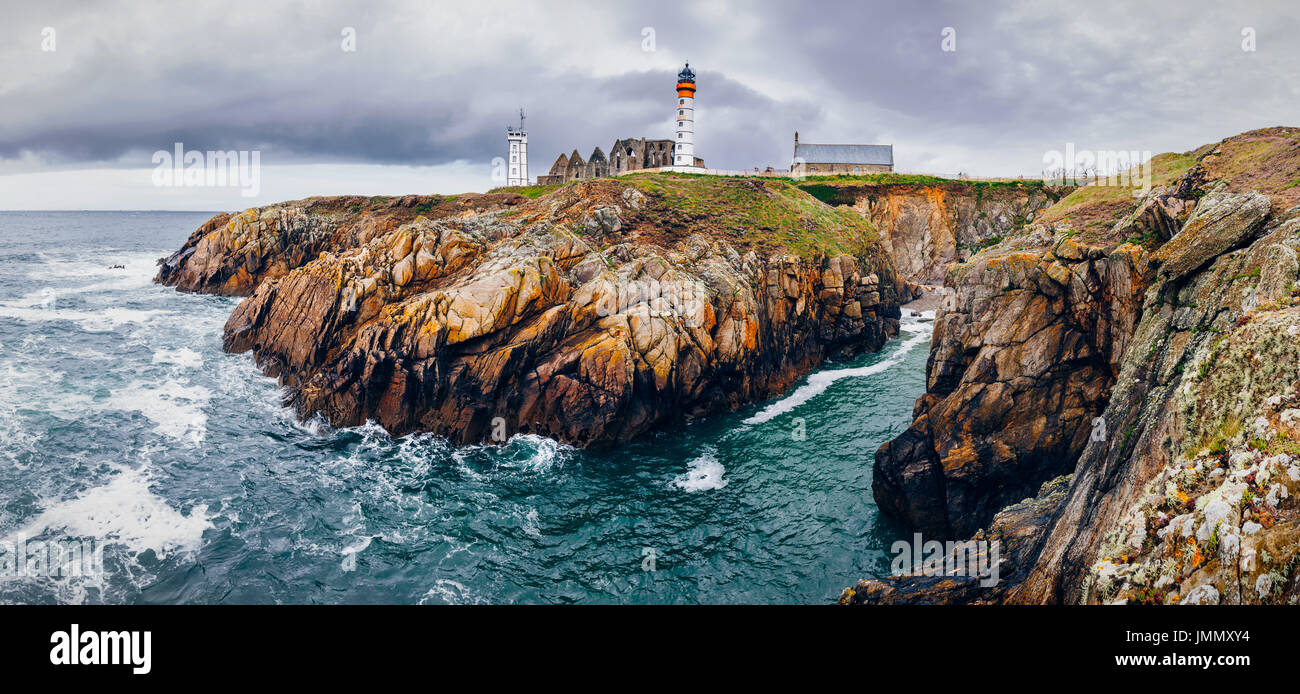 Panorama of lighthouse and ruin of monastery, Pointe de Saint Mathieu ...