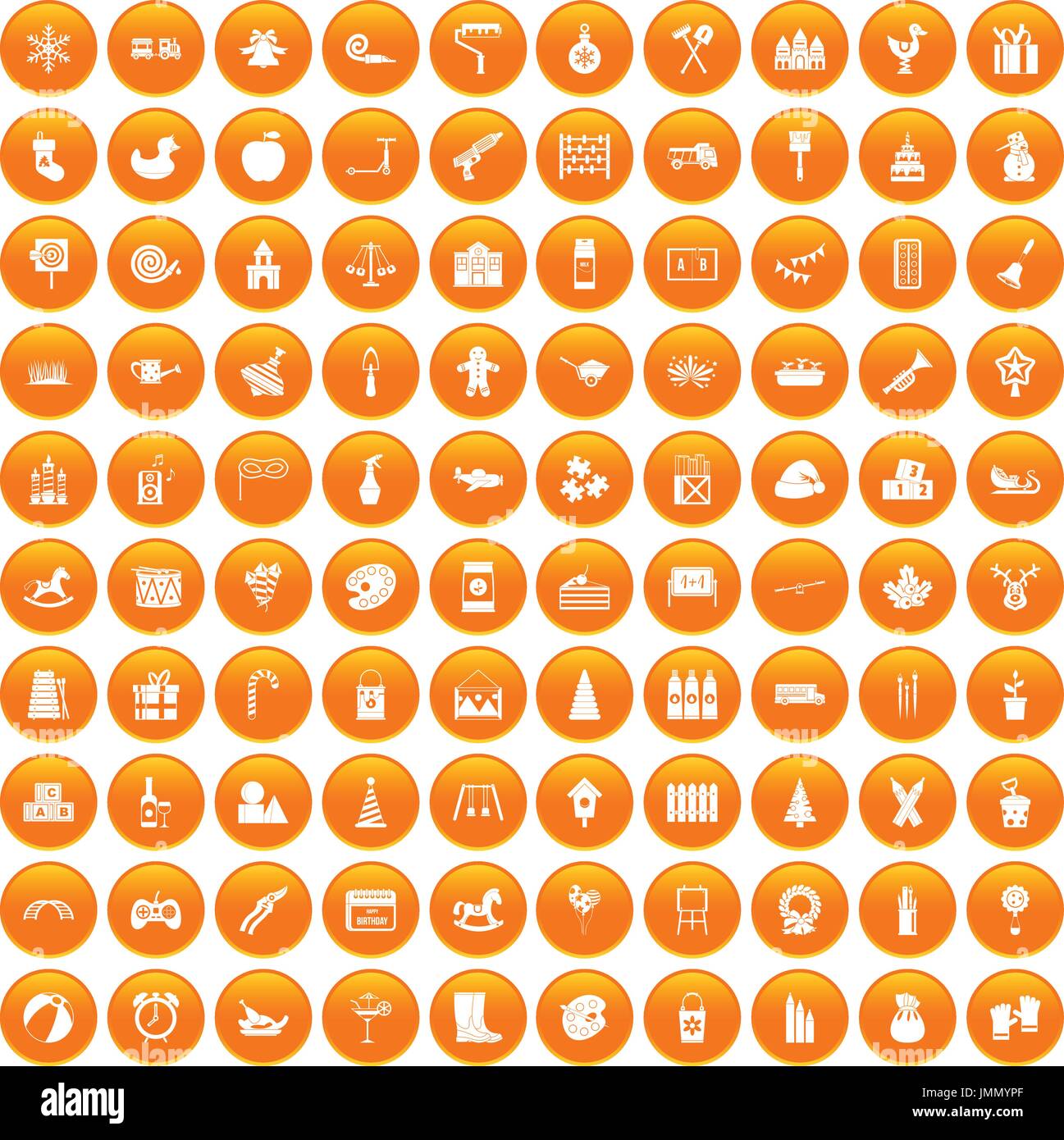 100 preschool education icons set orange Stock Vector Image & Art - Alamy