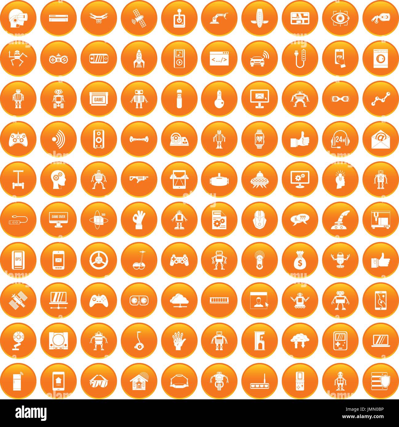 100 robot icons set orange Stock Vector Image & Art - Alamy