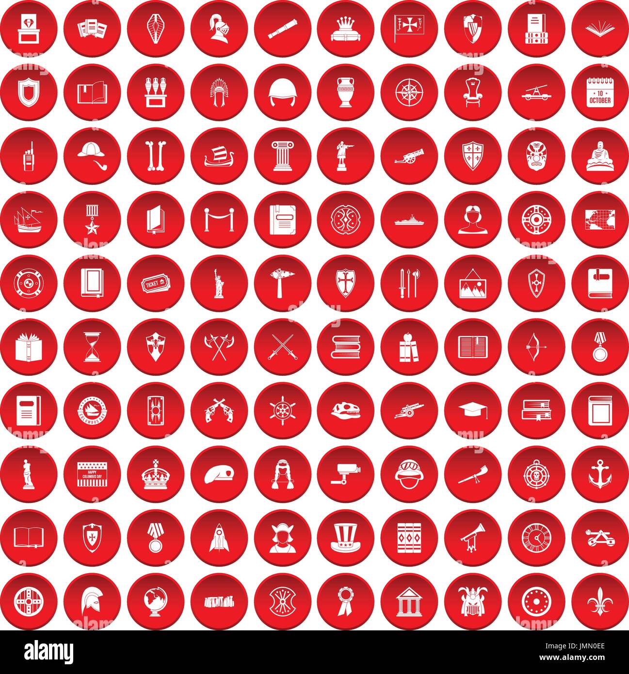 100 history icons set red Stock Vector Image & Art - Alamy