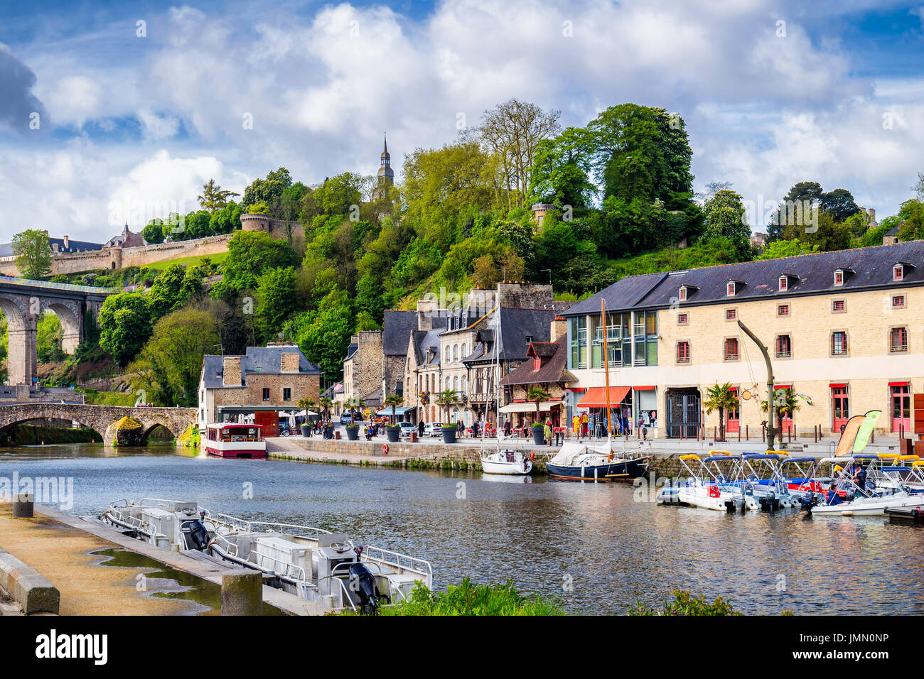 The picturesque medieval port of Dinan on the Rance Estuary, Brittany ...