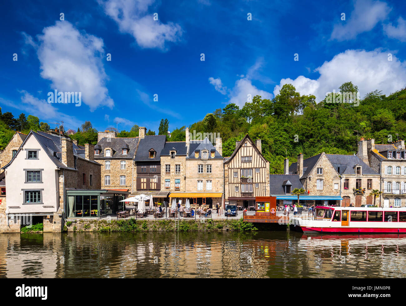 The picturesque medieval port of Dinan on the Rance Estuary, Brittany ...