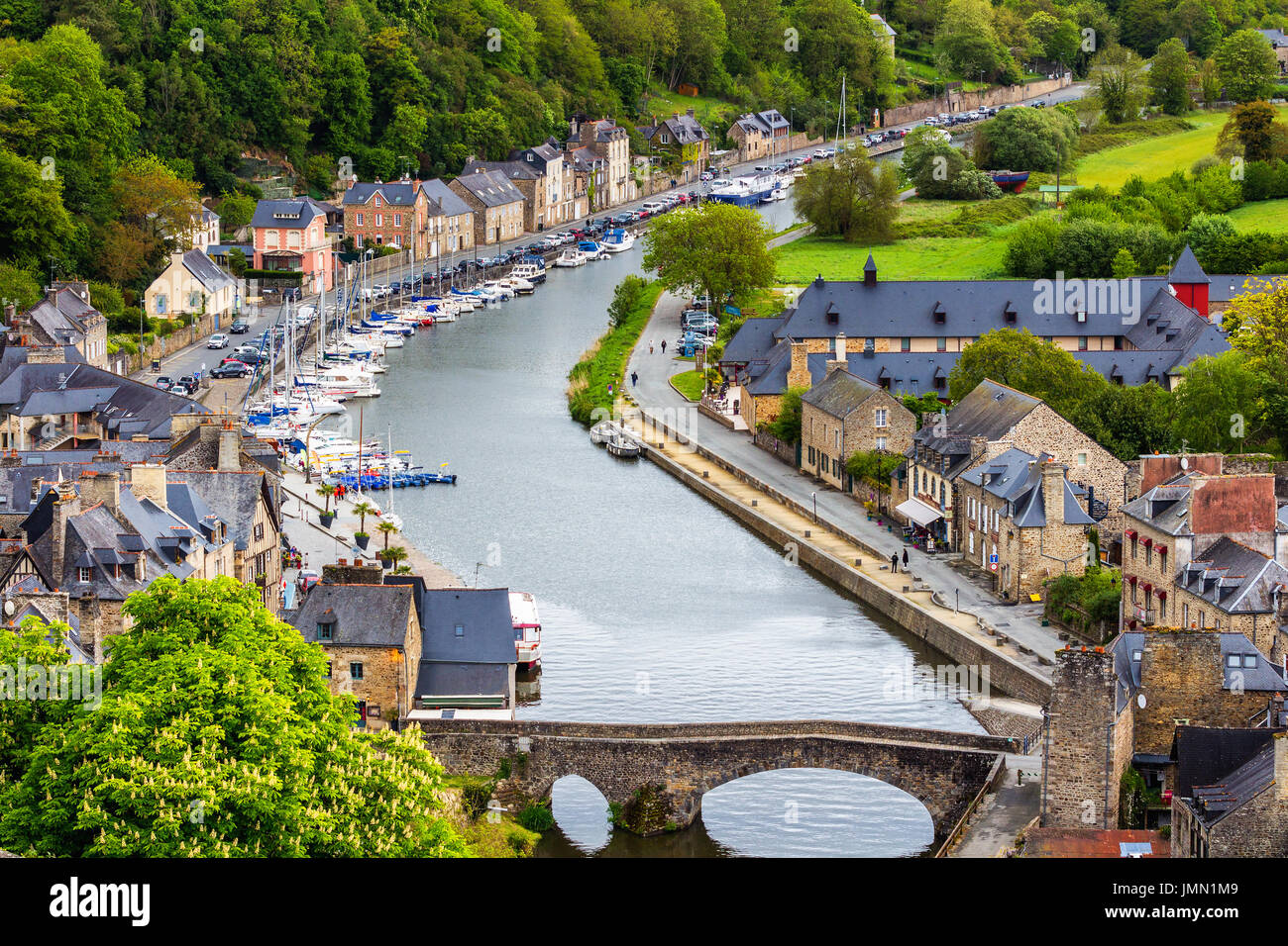 The picturesque medieval port of Dinan on the Rance Estuary, Brittany ...