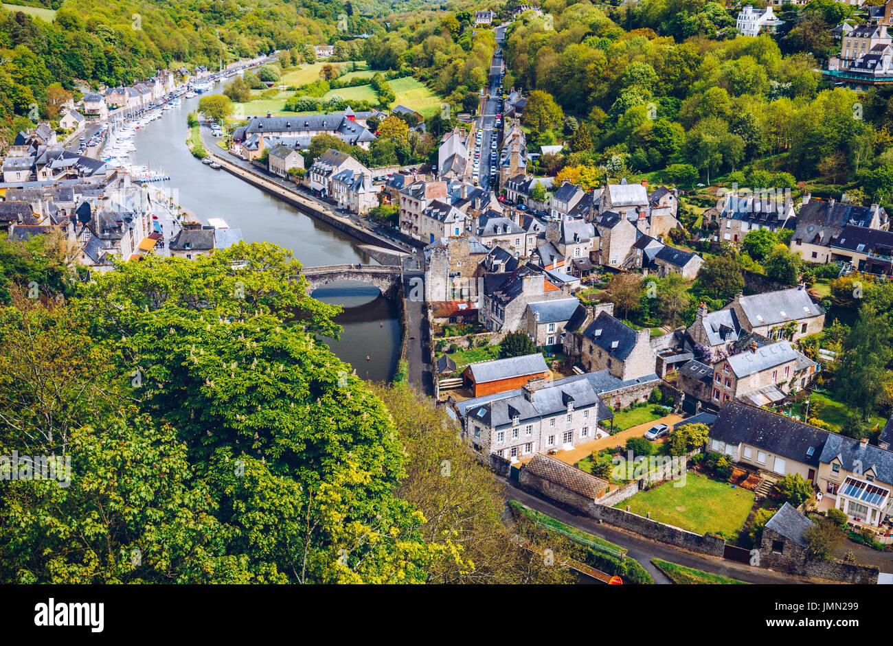 The picturesque medieval port of Dinan on the Rance Estuary, Brittany ...