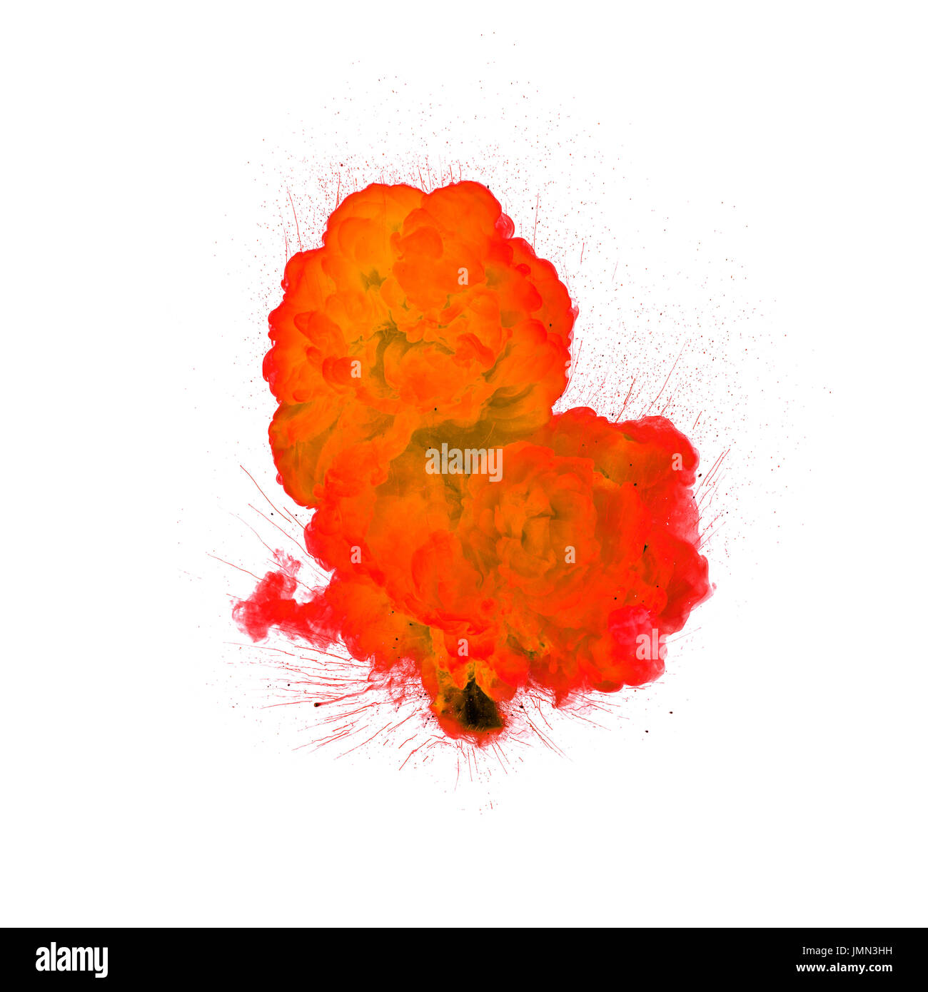 Abstract orange and red hot explosion with sparks isolated on black ...