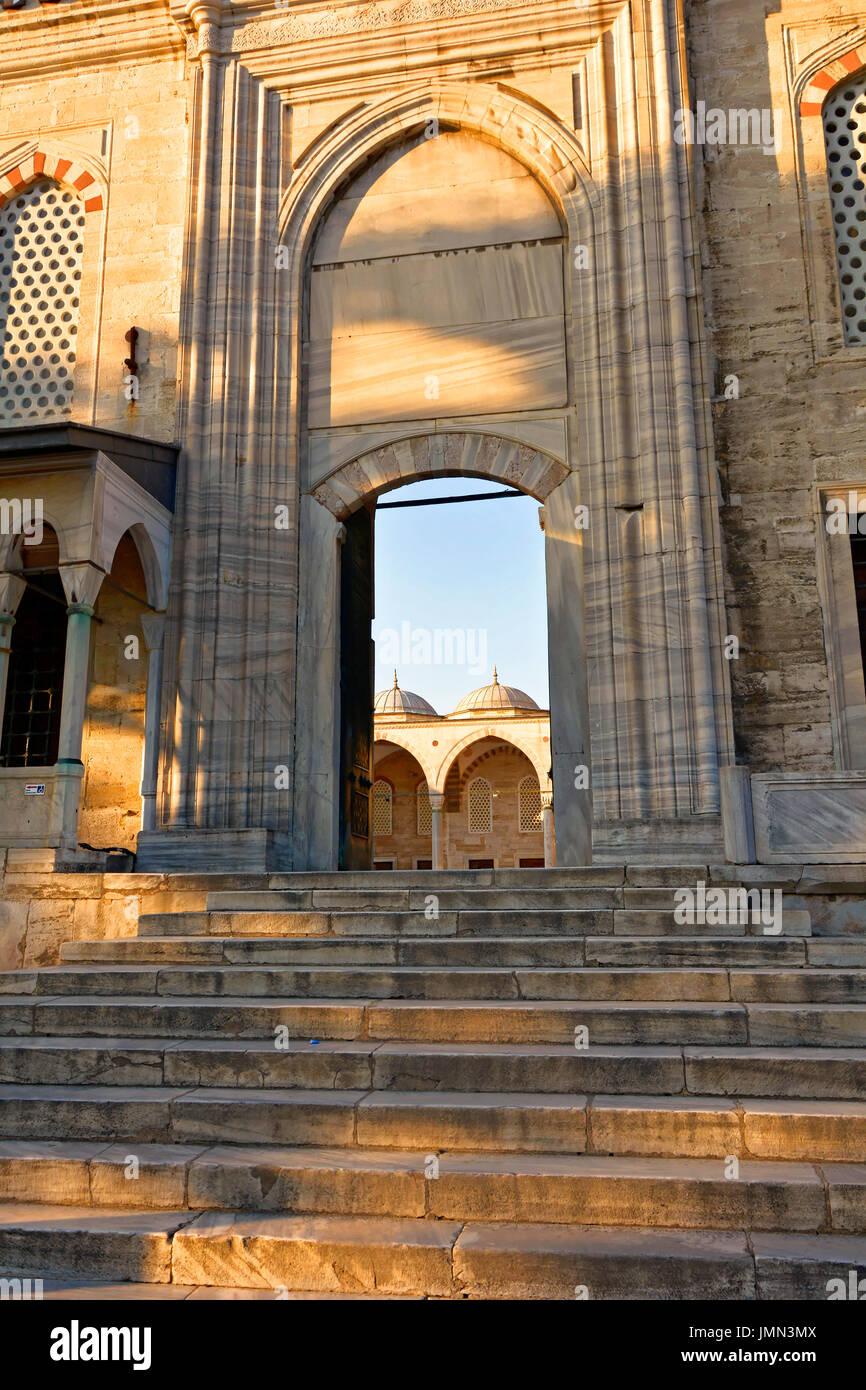 Entrance of the famous and historic Blue Mosque in Istanbul, one of the ...