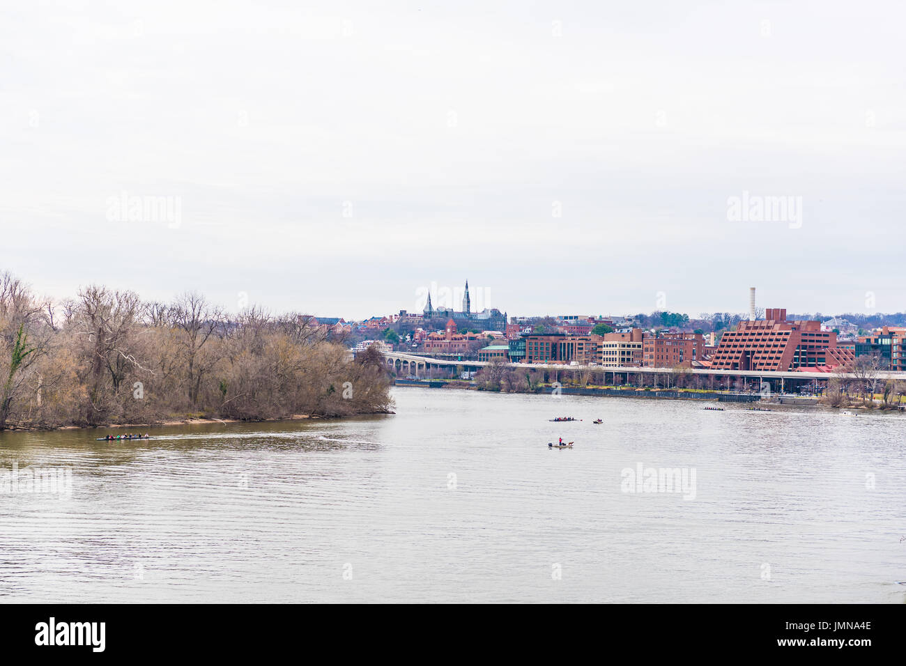 Washington DC, USA - March 20, 2017: People rowing on Potomac river on ...