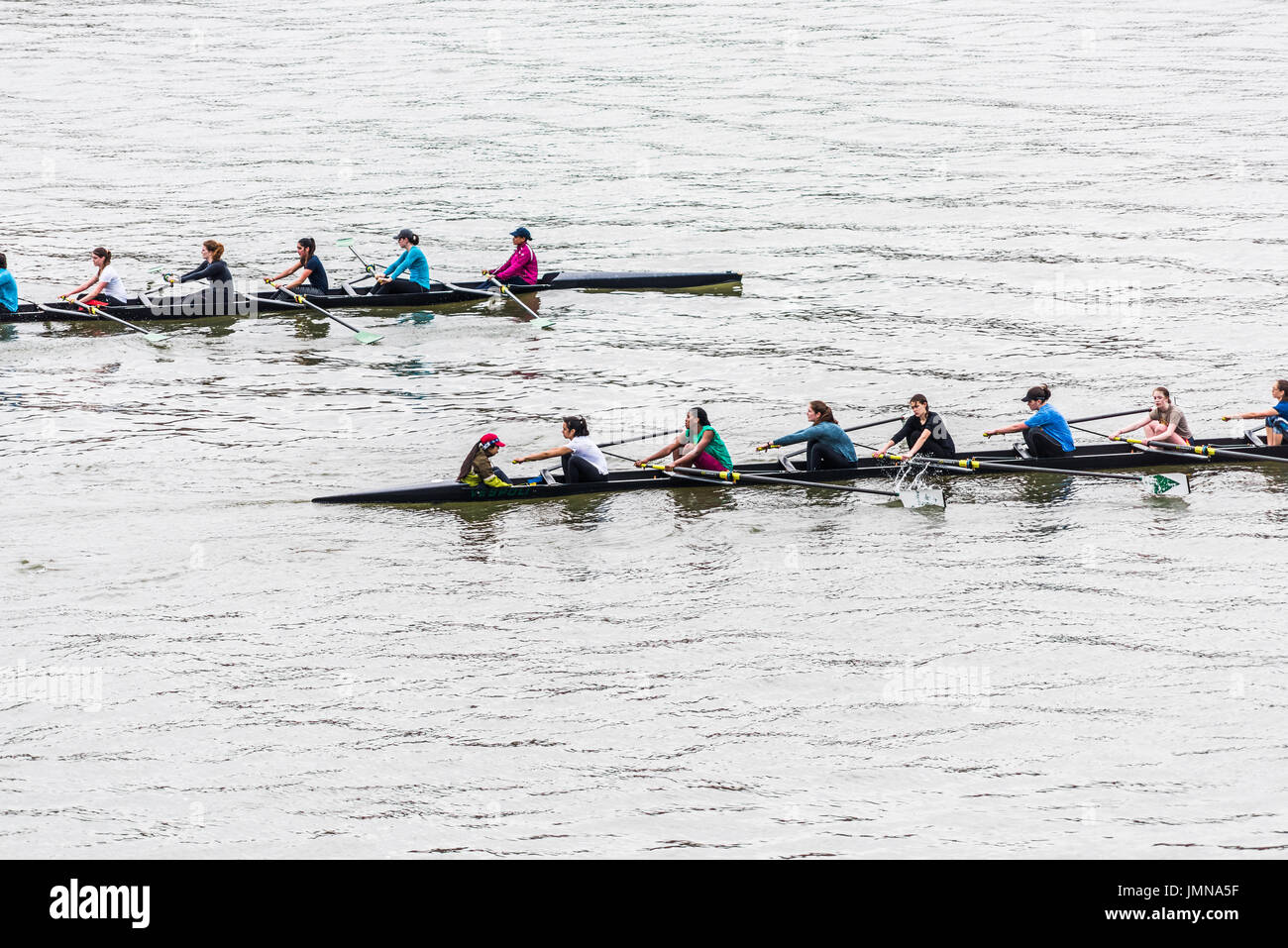 Washington DC, USA - March 20, 2017: People rowing on Potomac river on ...