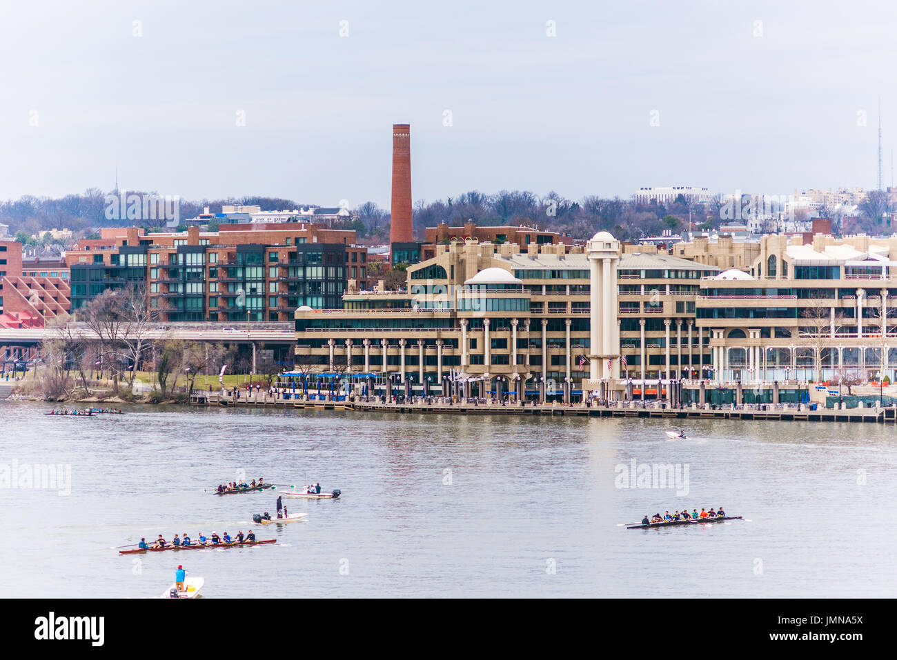 Washington DC, USA - March 20, 2017: People rowing on Potomac river on ...