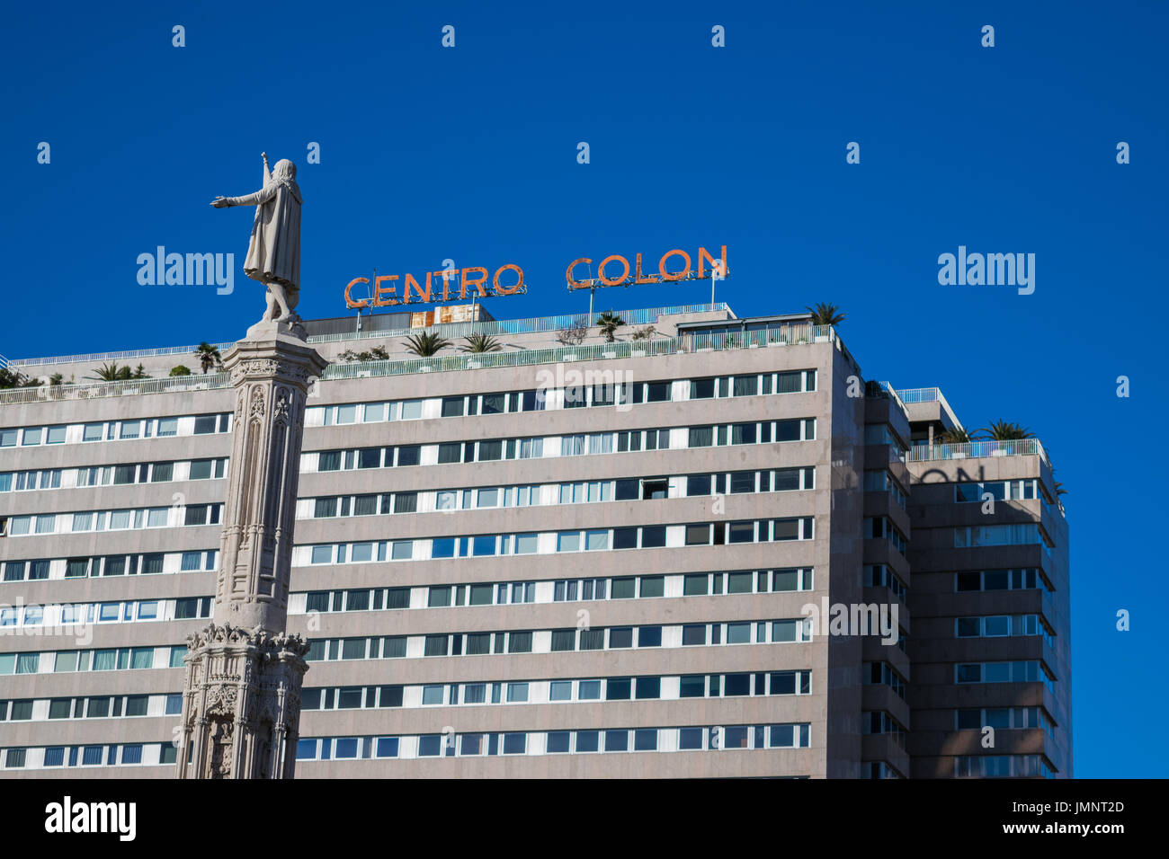 Christopher Columbus statue at centro colon; Madrid, Spain Stock Photo ...