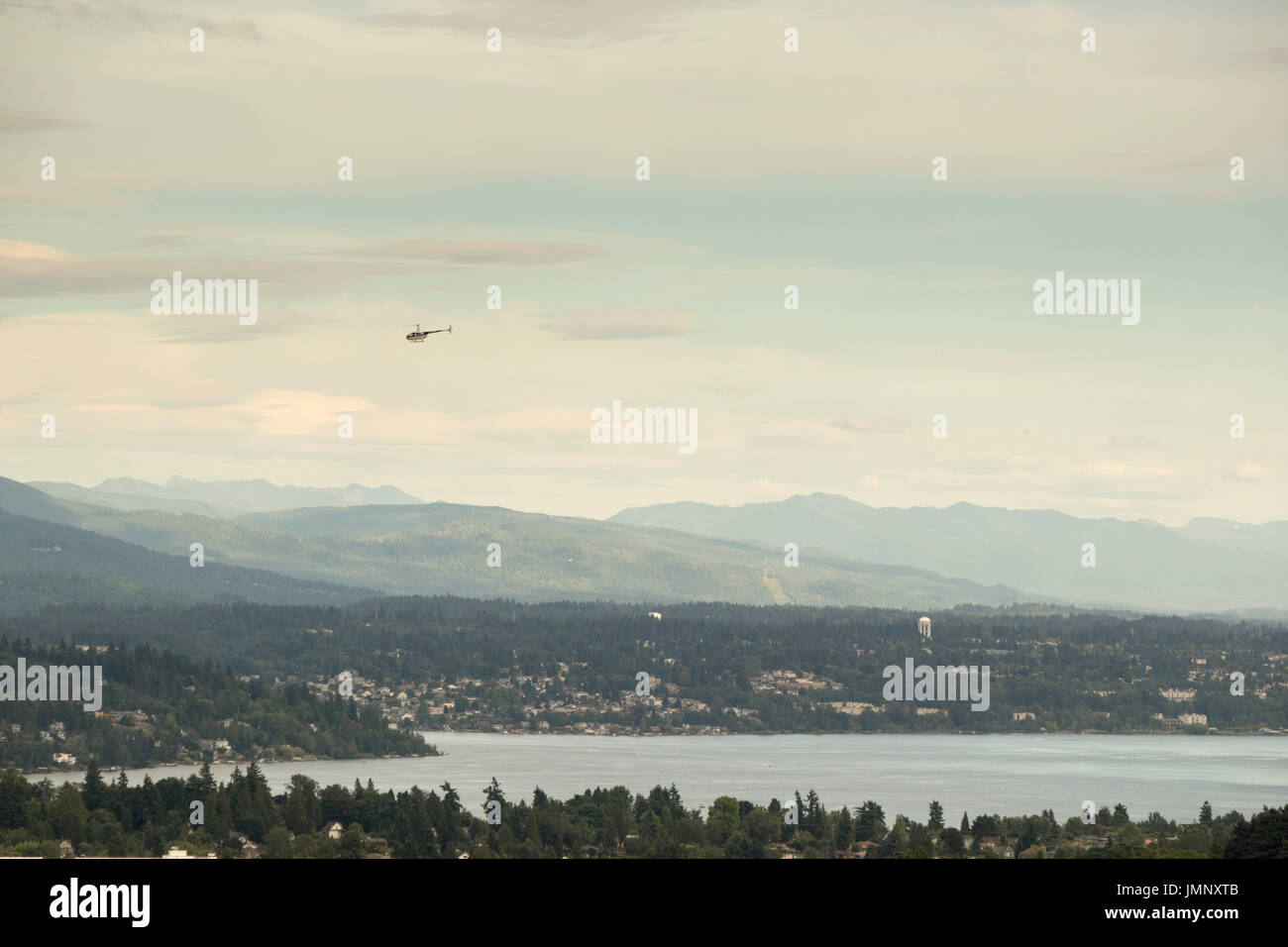 aerial view towards lake Washington, Mercer Island, and Cougar and ...