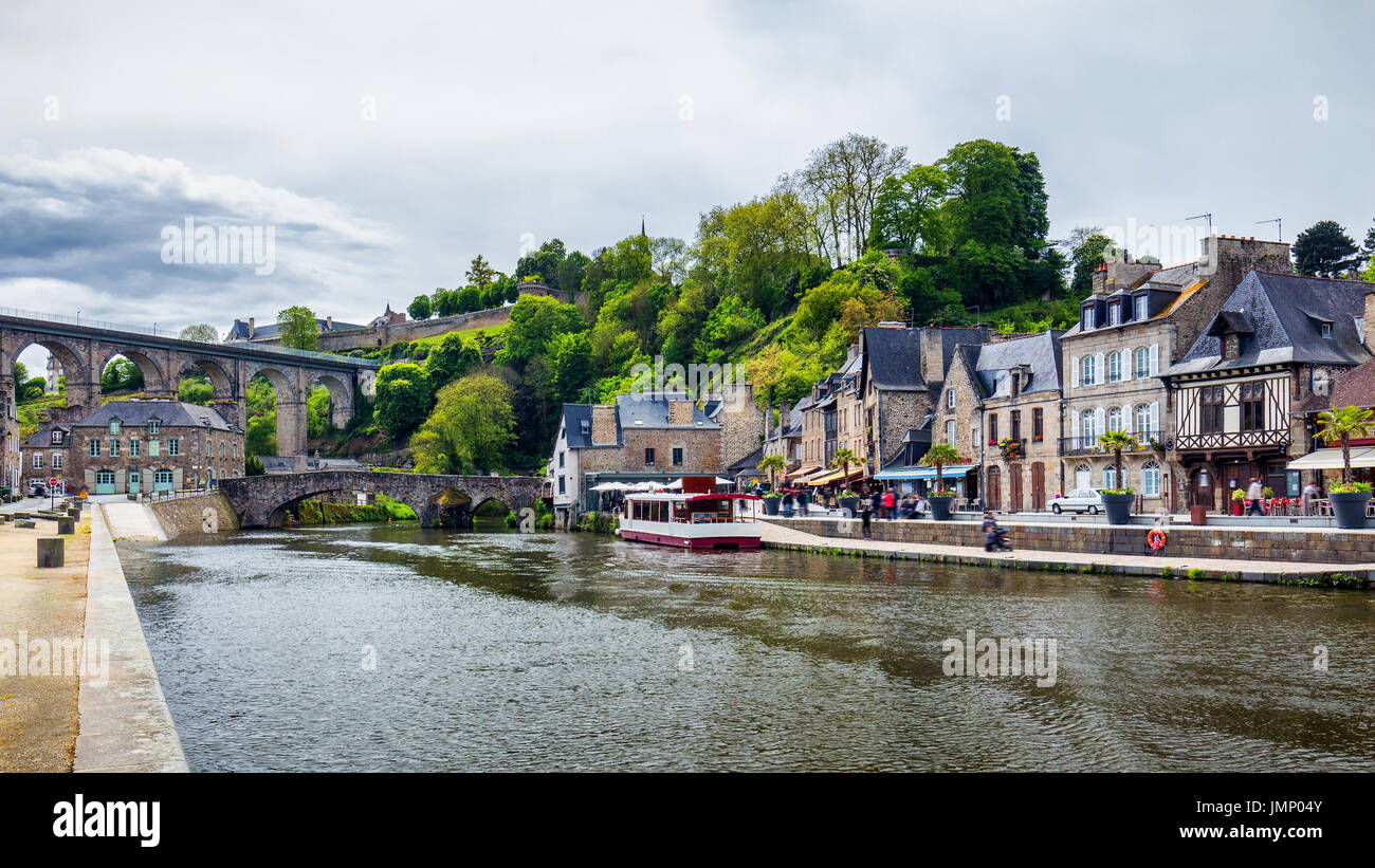 The picturesque medieval port of Dinan on the Rance Estuary, Brittany ...