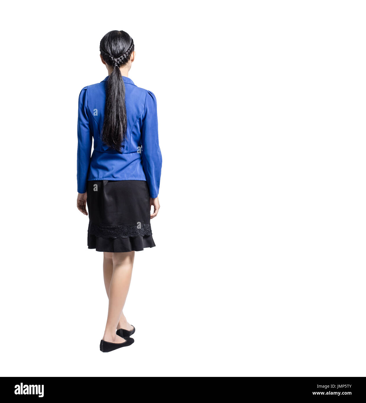 Portrait of a beautiful asian woman from rear view. Isolated full body ...