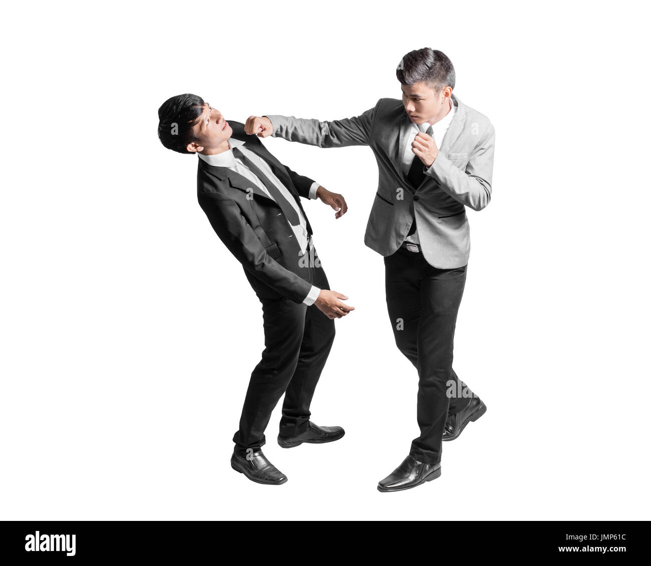 Portrait of an angry businessman is punching across the businessman's ...