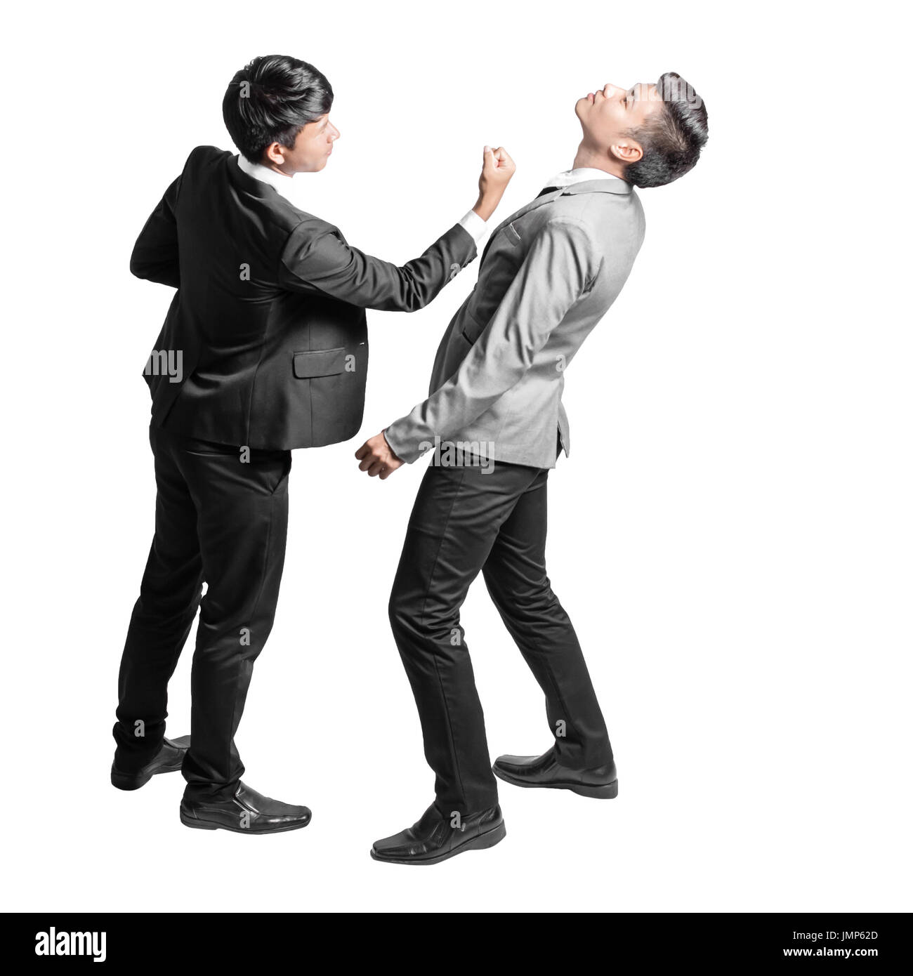 Portrait of an angry businessman is punching across the businessman's ...