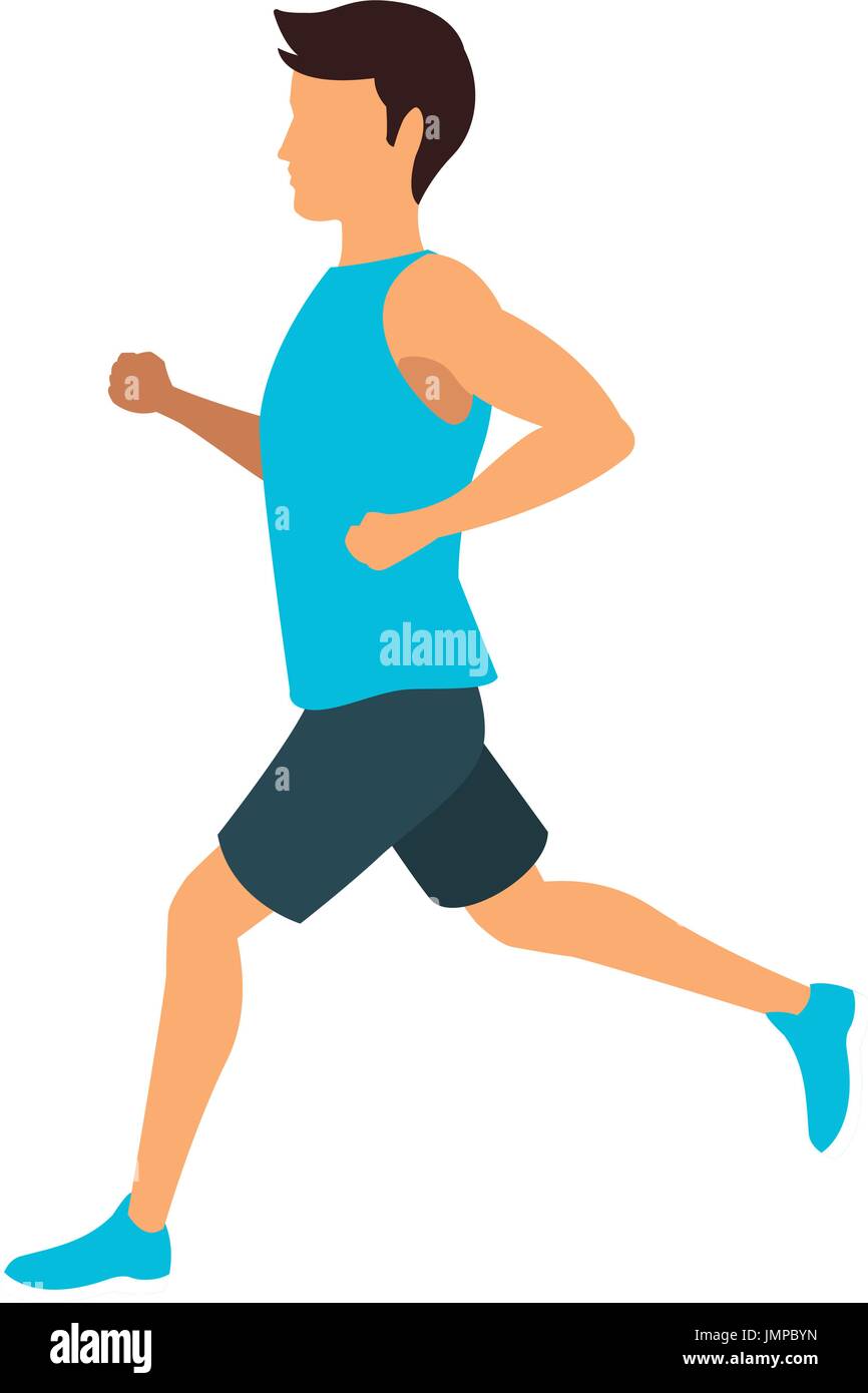 Running man in blue jersey profile side view Stock Vector Image & Art ...