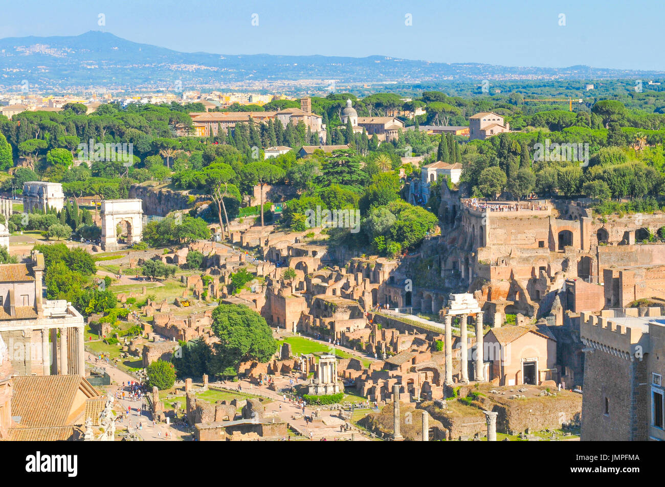 Aerial view of Roman ruins in the historical centre of Rome, Italy ...