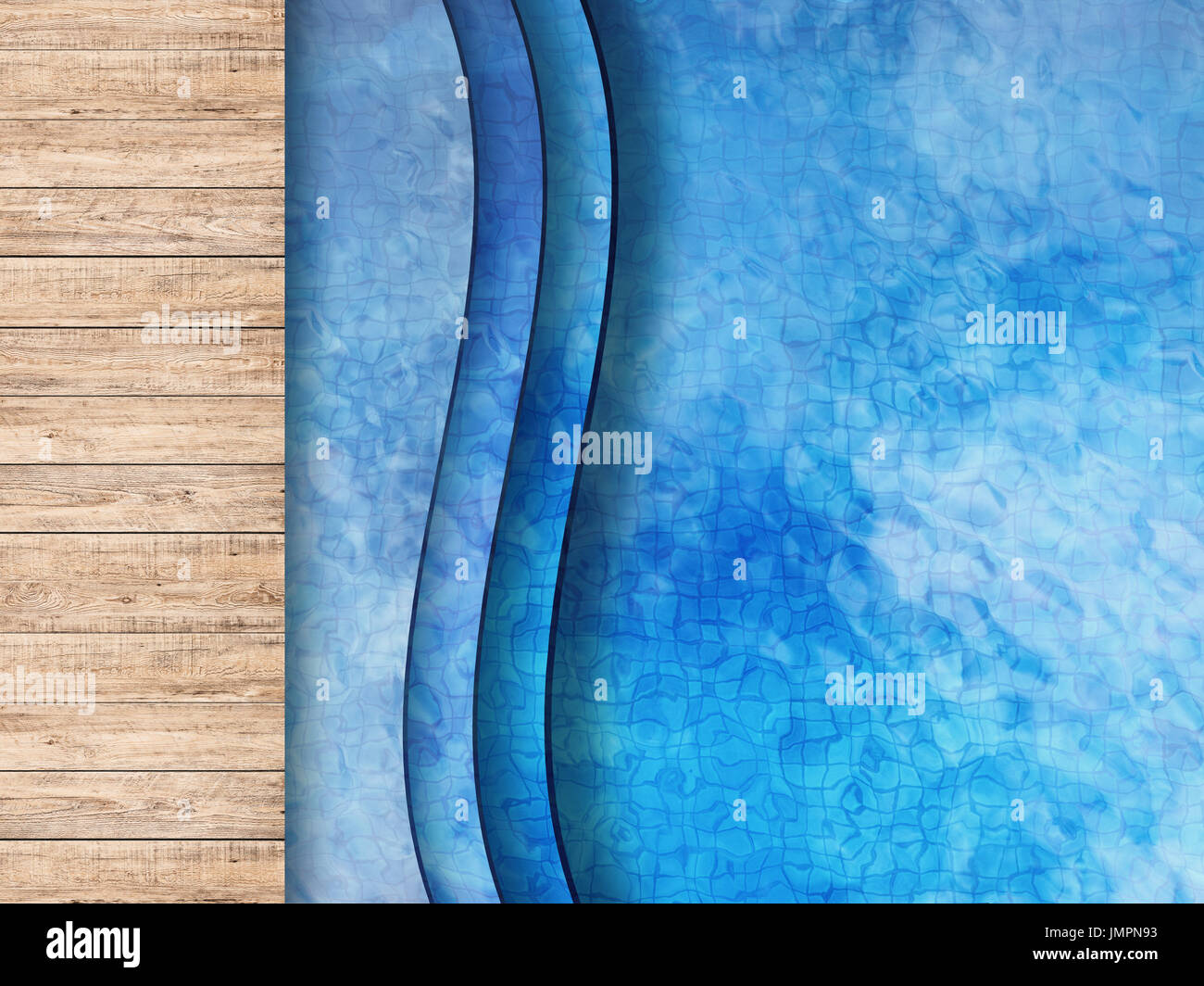 3d rendering pool top view with wooden floor and ladder Stock Photo - Alamy