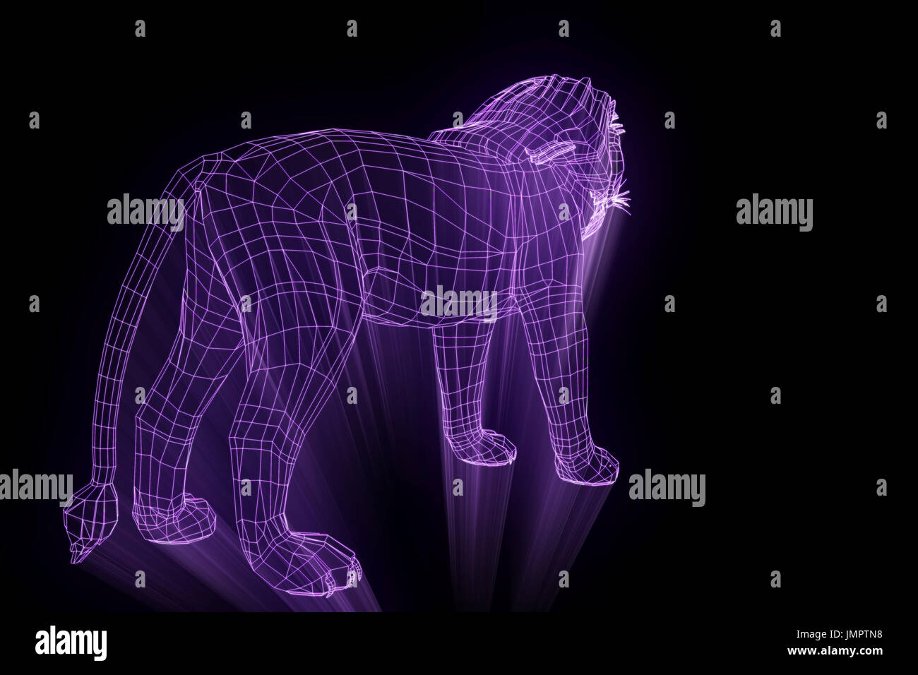 Lion in Hologram Wireframe Style. Nice 3D Rendering Stock Photo - Alamy