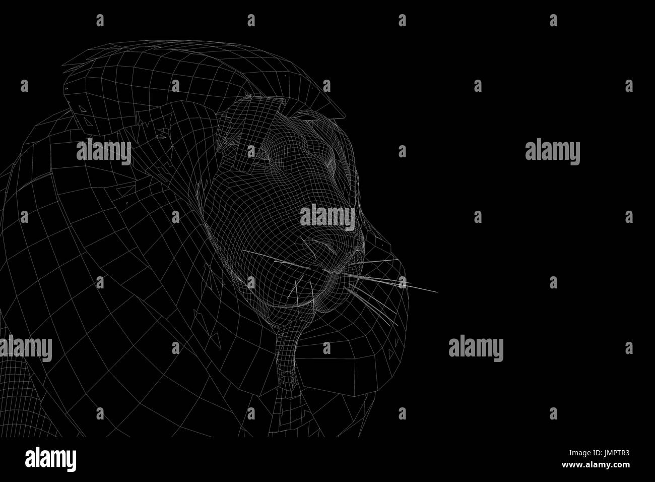 Lion in Hologram Wireframe Style. Nice 3D Rendering Stock Photo - Alamy