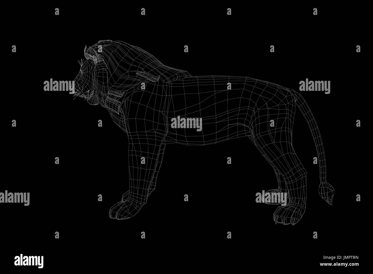 Lion in Hologram Wireframe Style. Nice 3D Rendering Stock Photo - Alamy