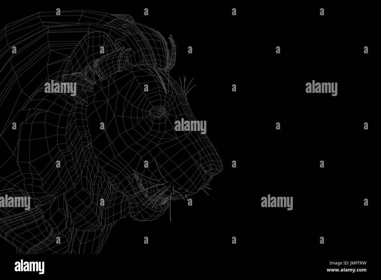 Lion in Hologram Wireframe Style. Nice 3D Rendering Stock Photo - Alamy