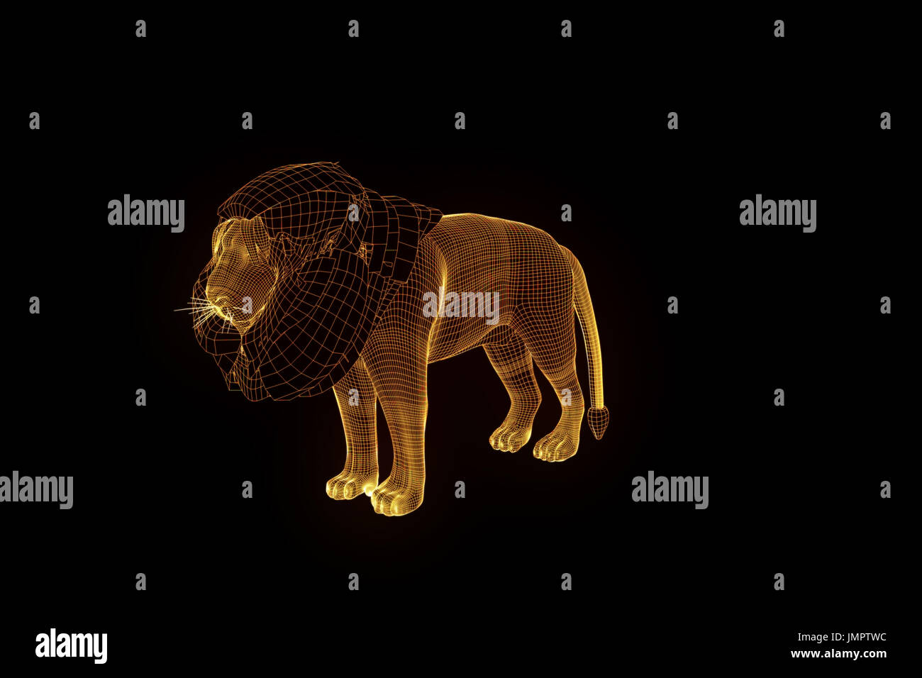 Lion in Hologram Wireframe Style. Nice 3D Rendering Stock Photo - Alamy