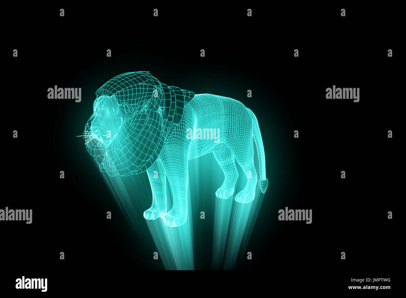 Lion in Hologram Wireframe Style. Nice 3D Rendering Stock Photo - Alamy