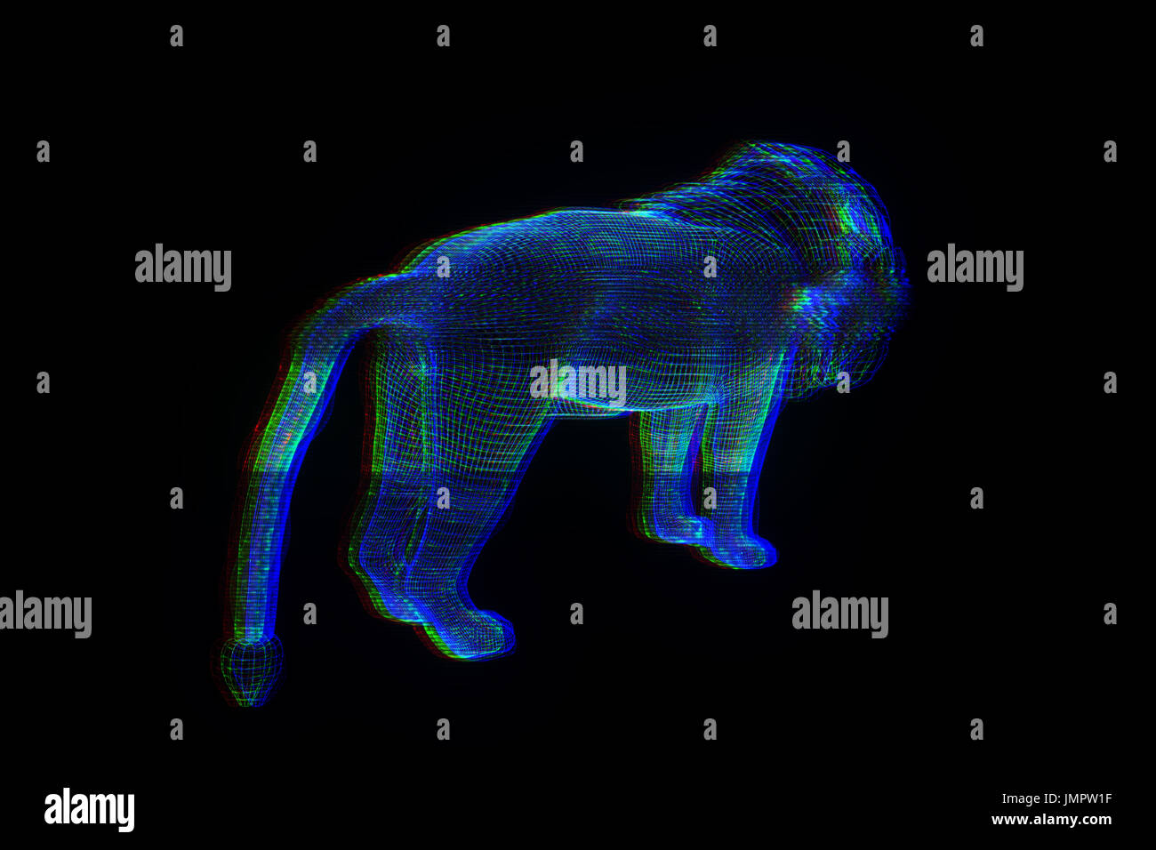 Lion in Hologram Wireframe Style. Nice 3D Rendering Stock Photo - Alamy