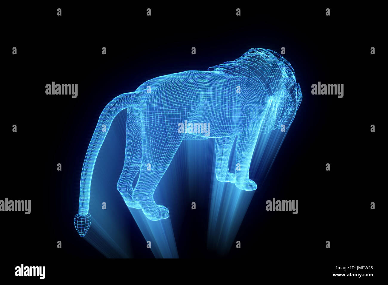 Lion in Hologram Wireframe Style. Nice 3D Rendering Stock Photo - Alamy