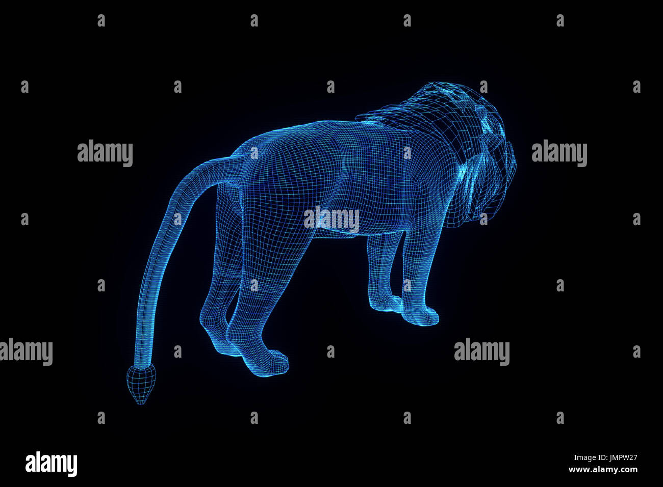 Lion in Hologram Wireframe Style. Nice 3D Rendering Stock Photo - Alamy