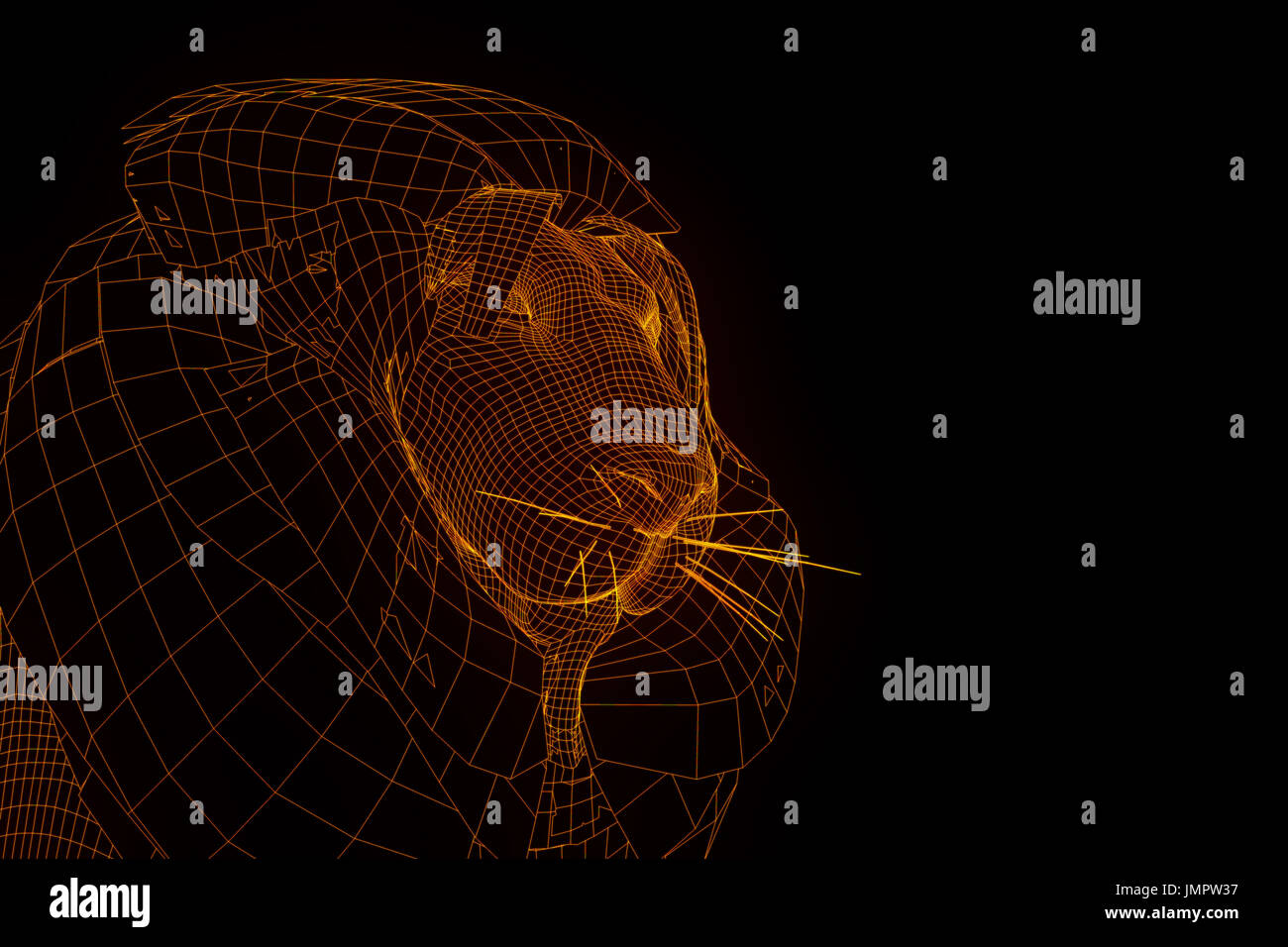 Lion in Hologram Wireframe Style. Nice 3D Rendering Stock Photo - Alamy