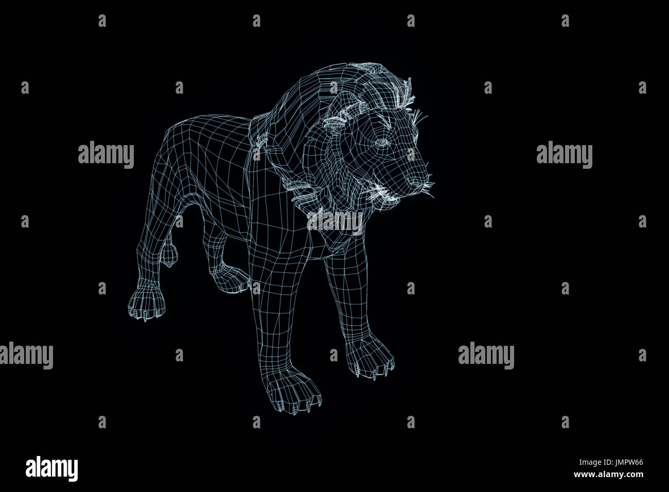 Lion in Hologram Wireframe Style. Nice 3D Rendering Stock Photo - Alamy