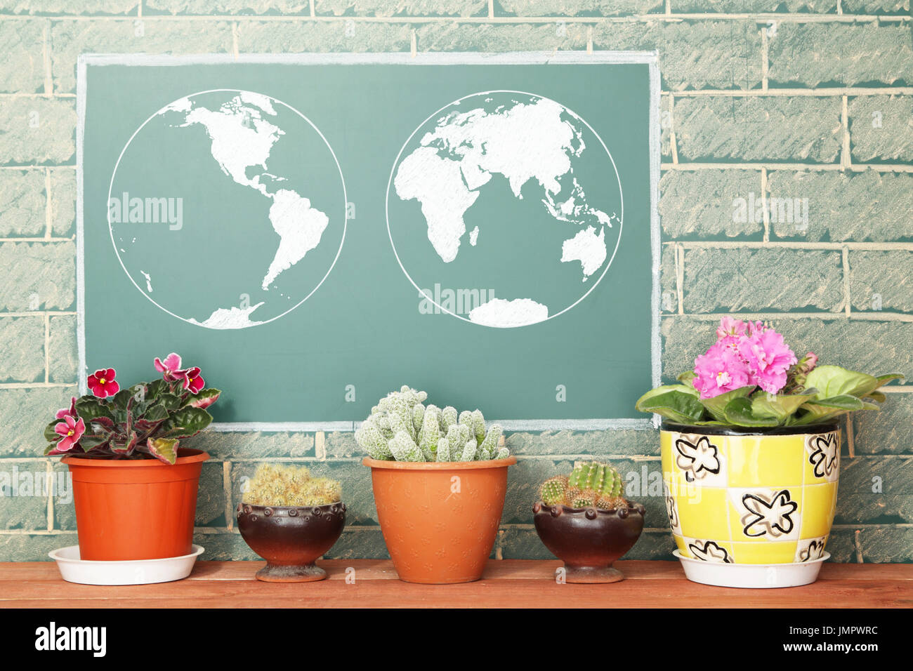 Chalk drawing of Earth map on blackboard Stock Photo - Alamy