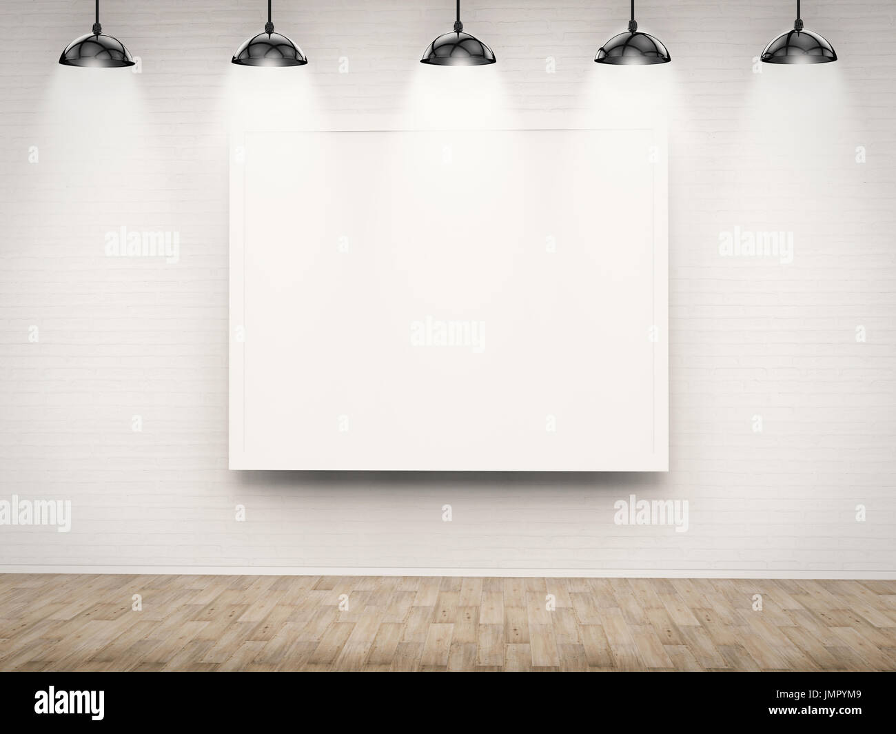 3d rendering white blank frame with pendant lamps hanging Stock Photo ...