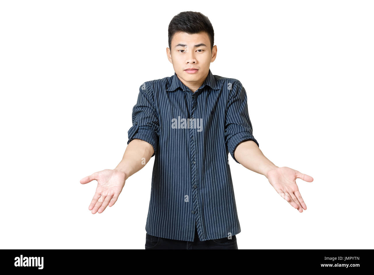 Portrait of an asian business man in a pose I do not know. Isolated on ...