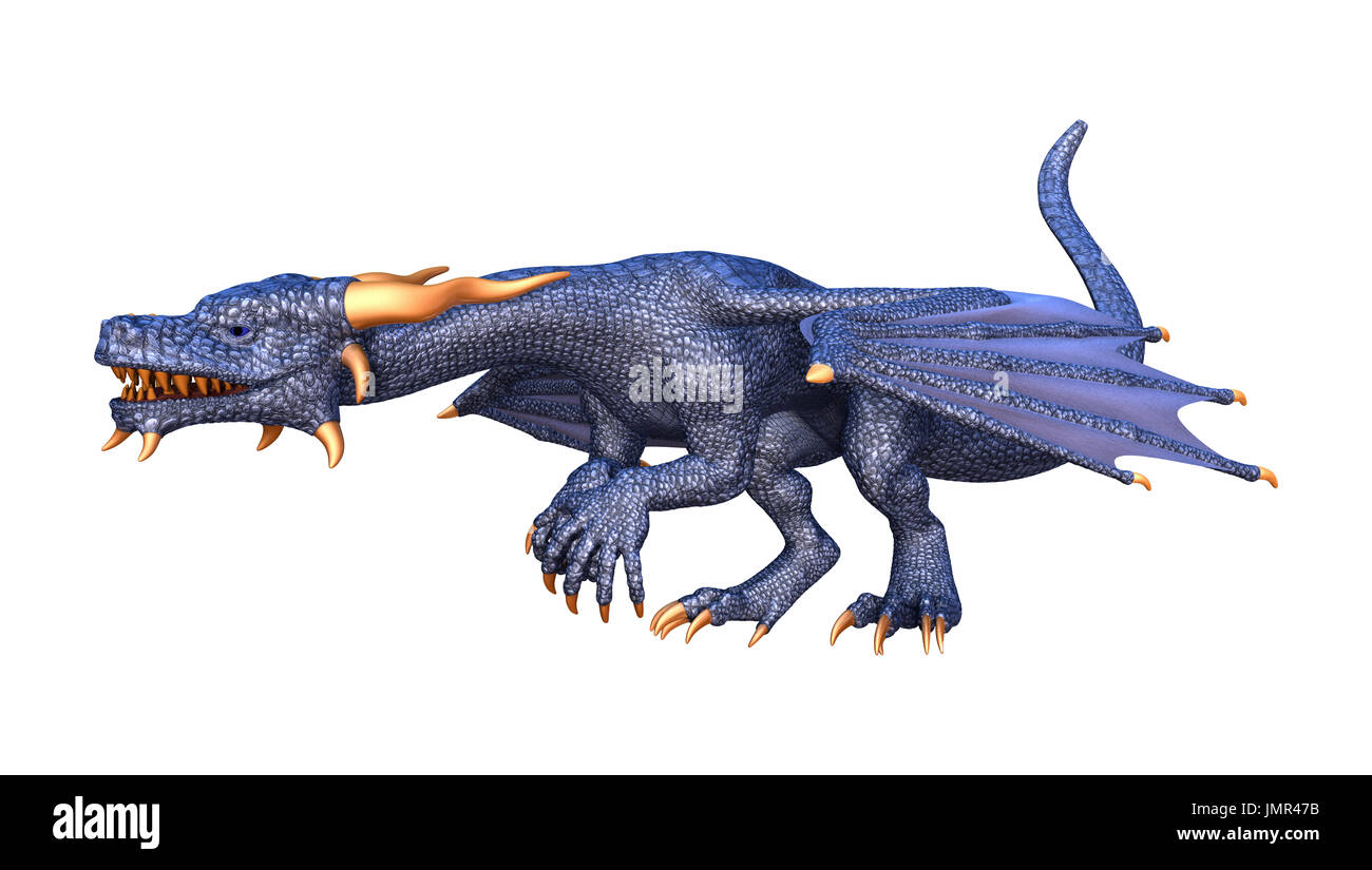 3D rendering of a blue fantasy dragon isolated on white background ...