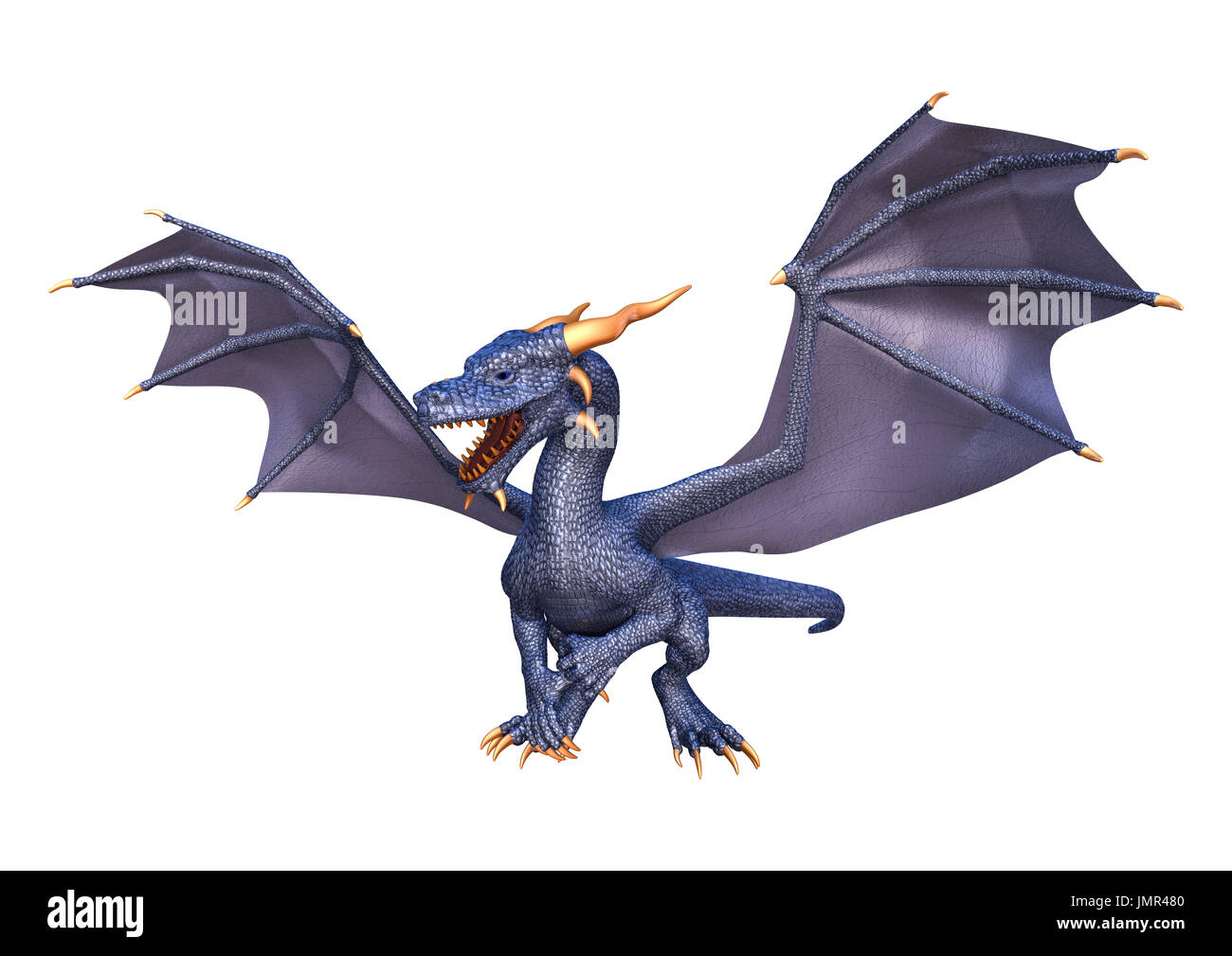 3D rendering of a blue fantasy dragon isolated on white background ...