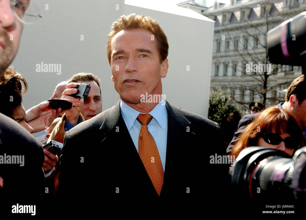 California Governor Arnold Schwarzenegger makes remarks to the press ...