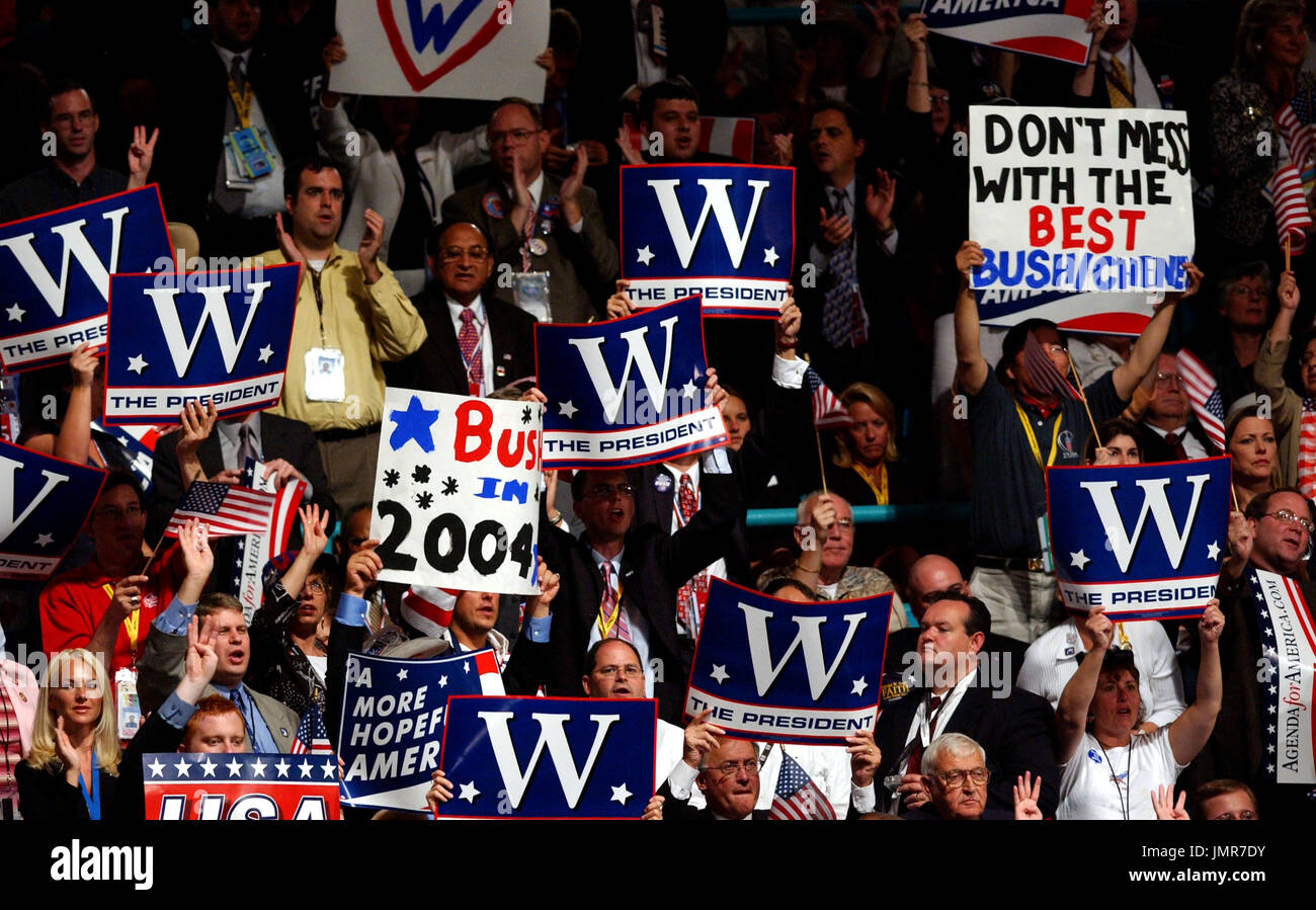 New York, NY - September 2, 2004 -- Signs during the acceptance speech ...