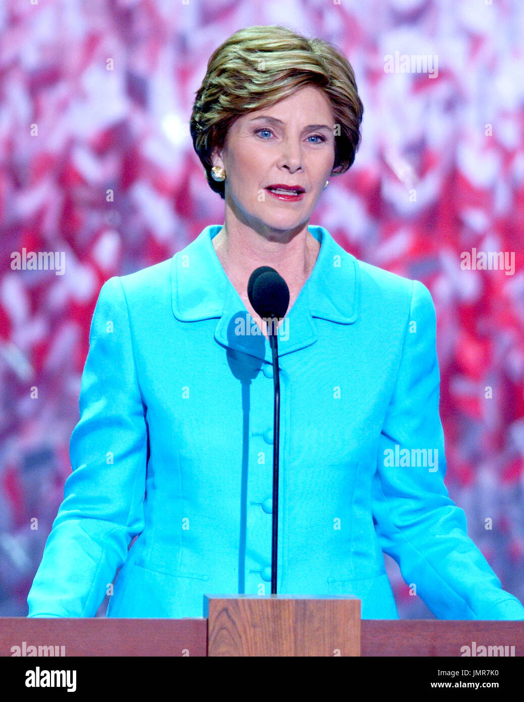 New York, NY - August 31, 2004 -- First Lady Laura Bush speaks at the ...