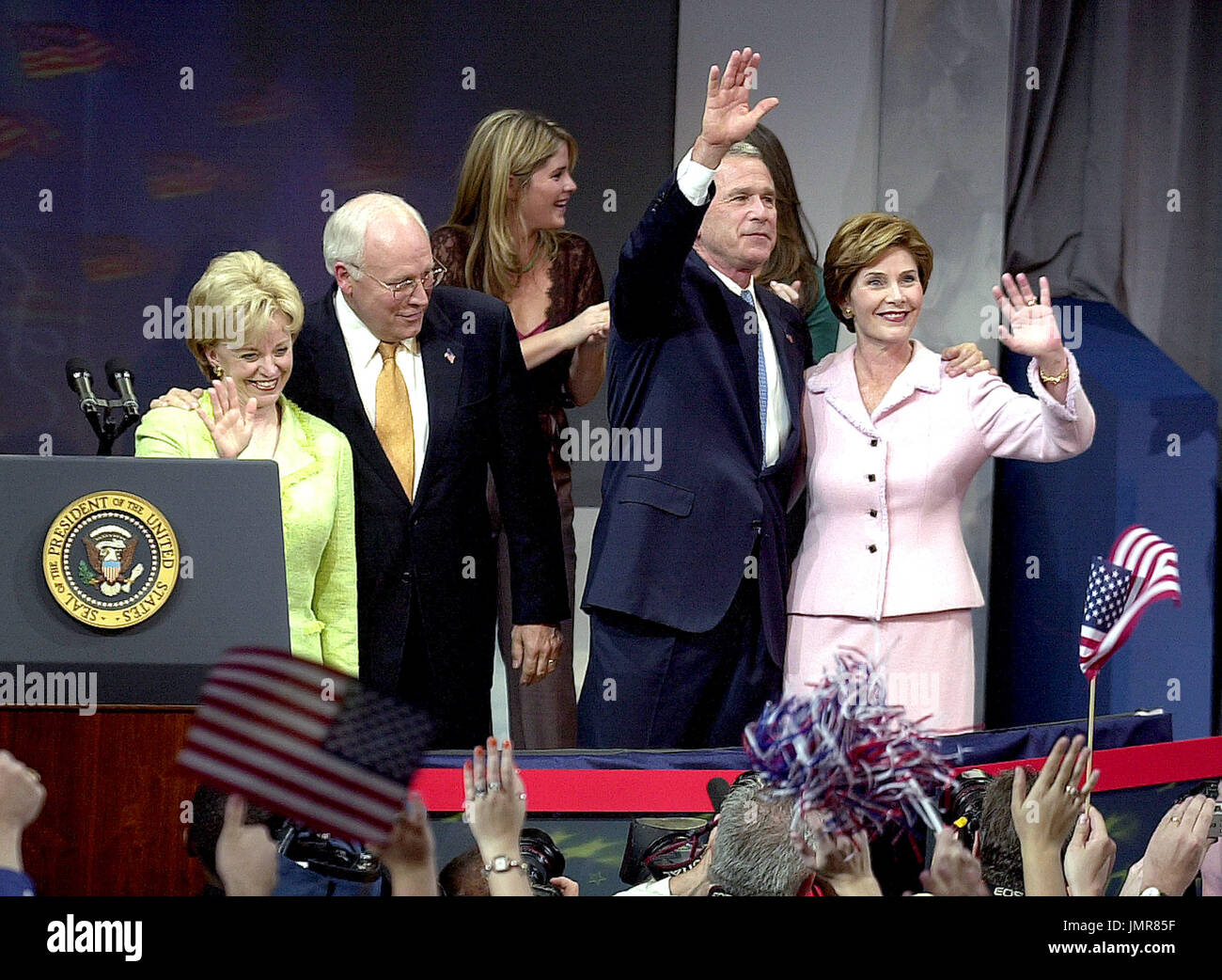 Cheney and Bush families on the podium after United States President ...