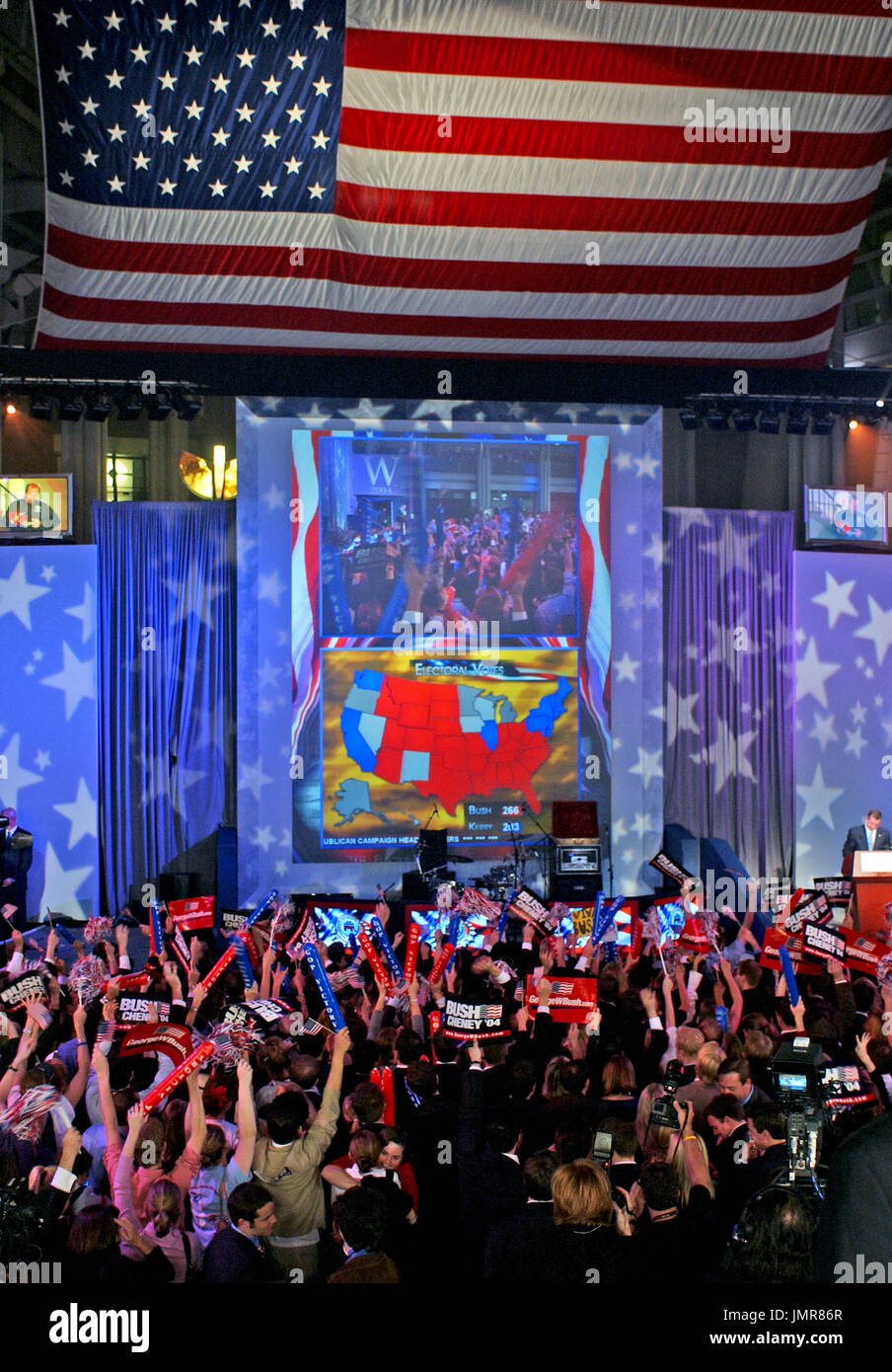 General view of a celebration as another state for Bush is announced at ...