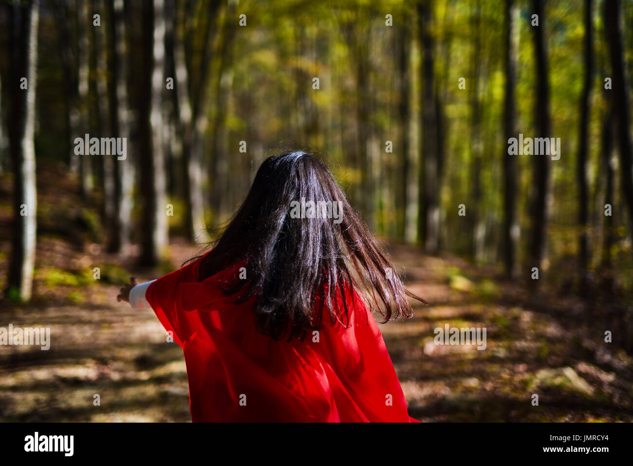 Little Red Riding Hood run in the woodland Stock Photo - Alamy