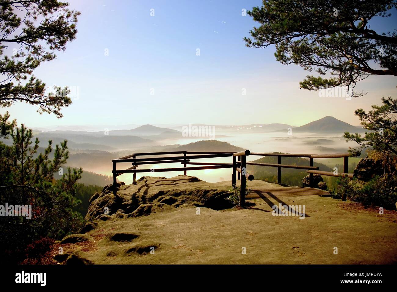 Autumn midnight. Full moon night in a beautiful mountain of Bohemian ...
