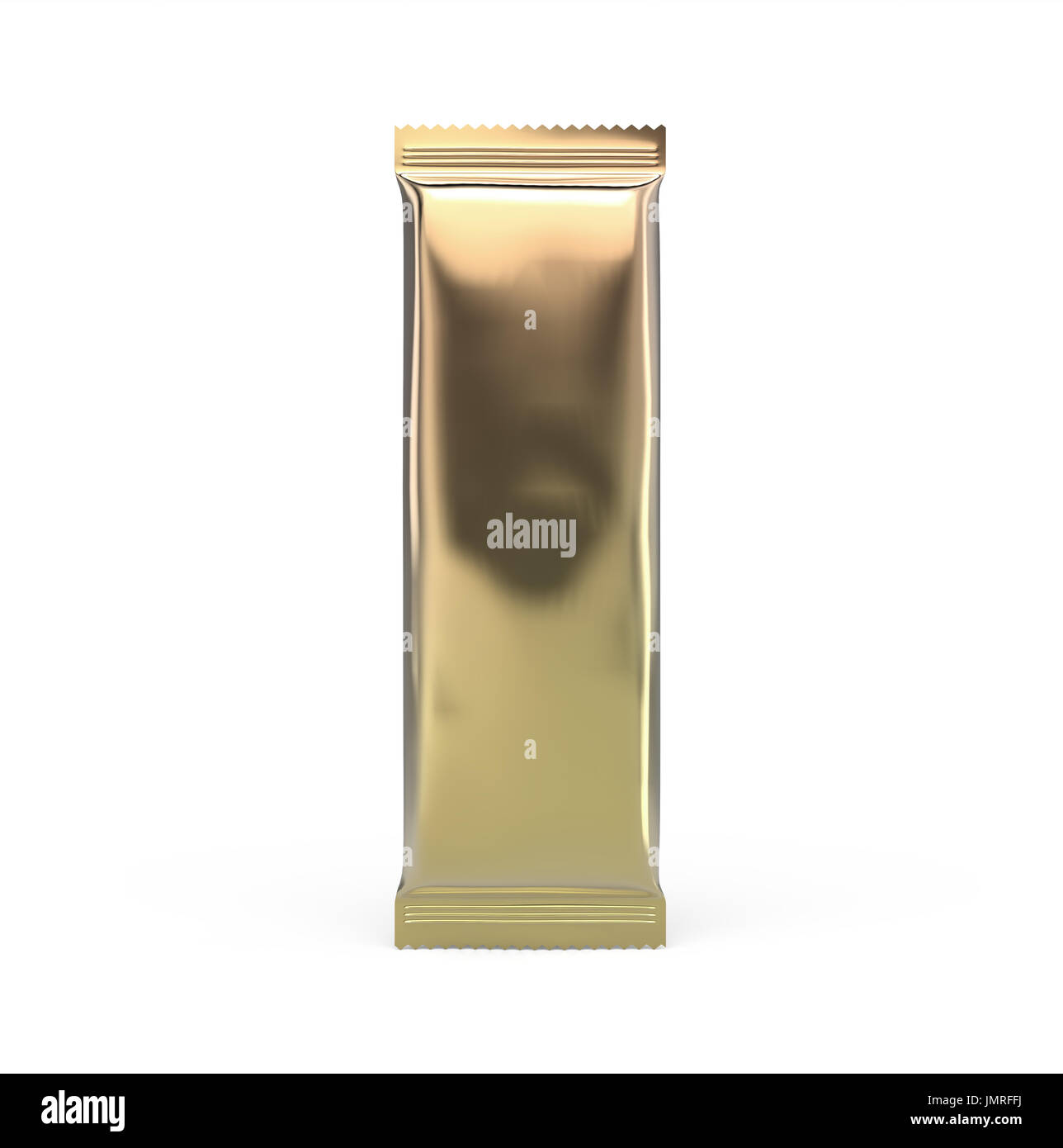 Blank food package mockup, standing golden color template for snacks ...