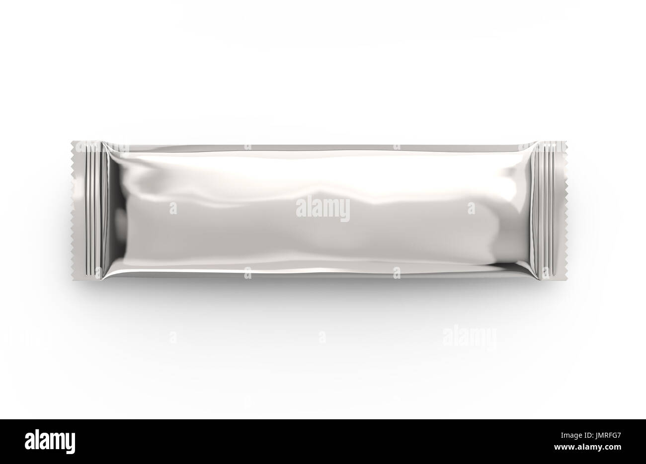 Blank food package mockup, one silver bag template for snacks, sugar or ...