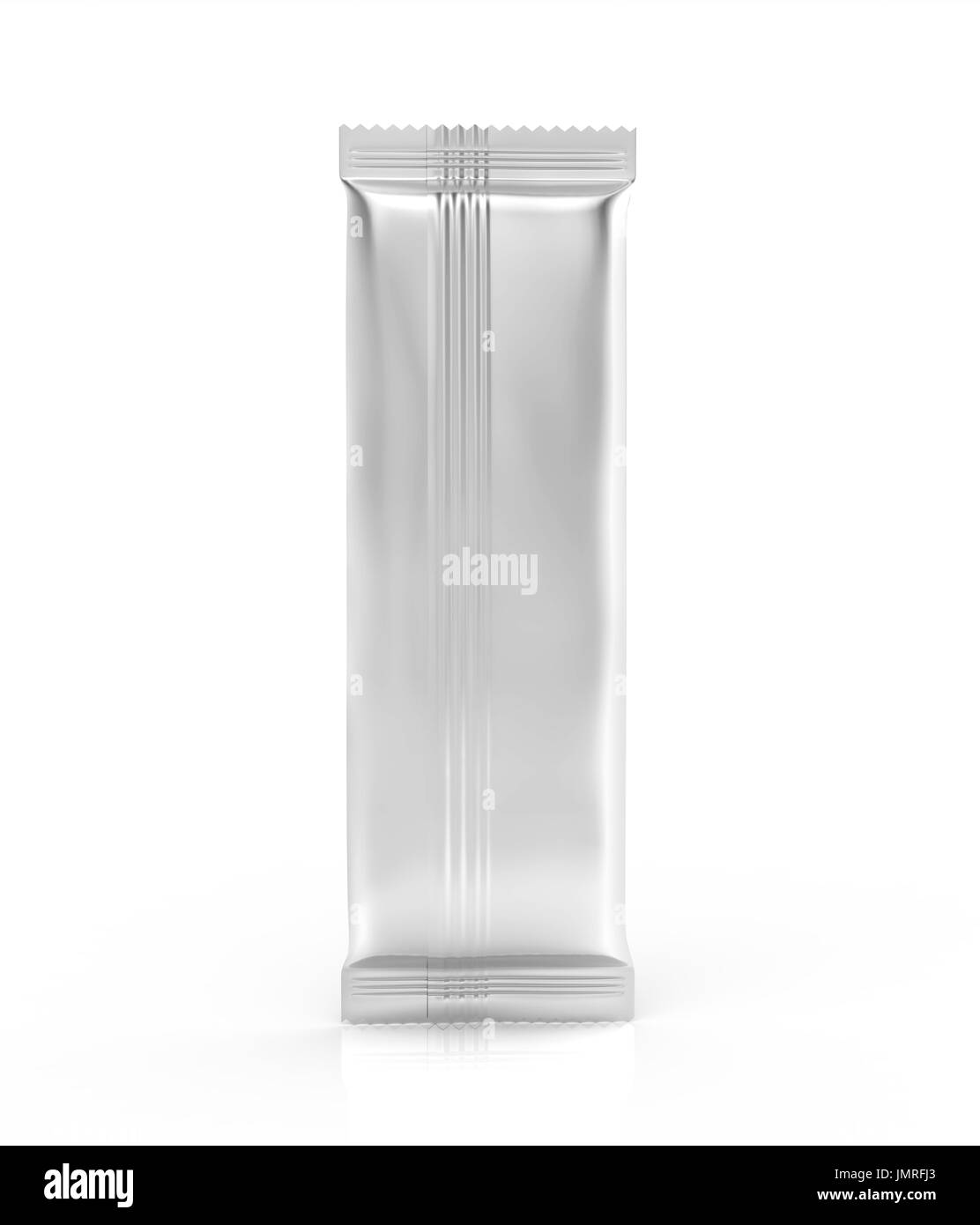 Blank food package mockup, one standing silver bag template for snacks ...