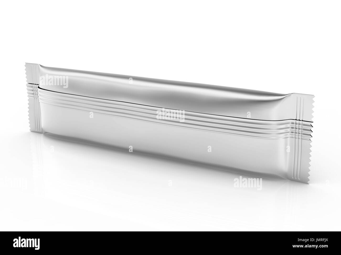 Blank food package mockup, one silver bag template for snacks, sugar or ...